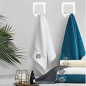 TKGKHK 8 Wall Mounted Double Hooks, Heavy Duty Self-Adhesive Hooks Strong Waterproof Shower Hooks to Hang Bathrobe Towel Coat Jacket Outlet Razor Christmas Decor for Bathroom Kitchen Bedroom