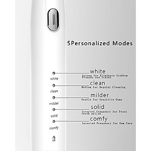 HKF HO KI HO Sonic Electric Toothbrush,USB Rechargeable Toothbrush with Minimum 40 Days Use,2 Mins Smart Timer and 5 Optional Modes,4 Brush Heads(White)