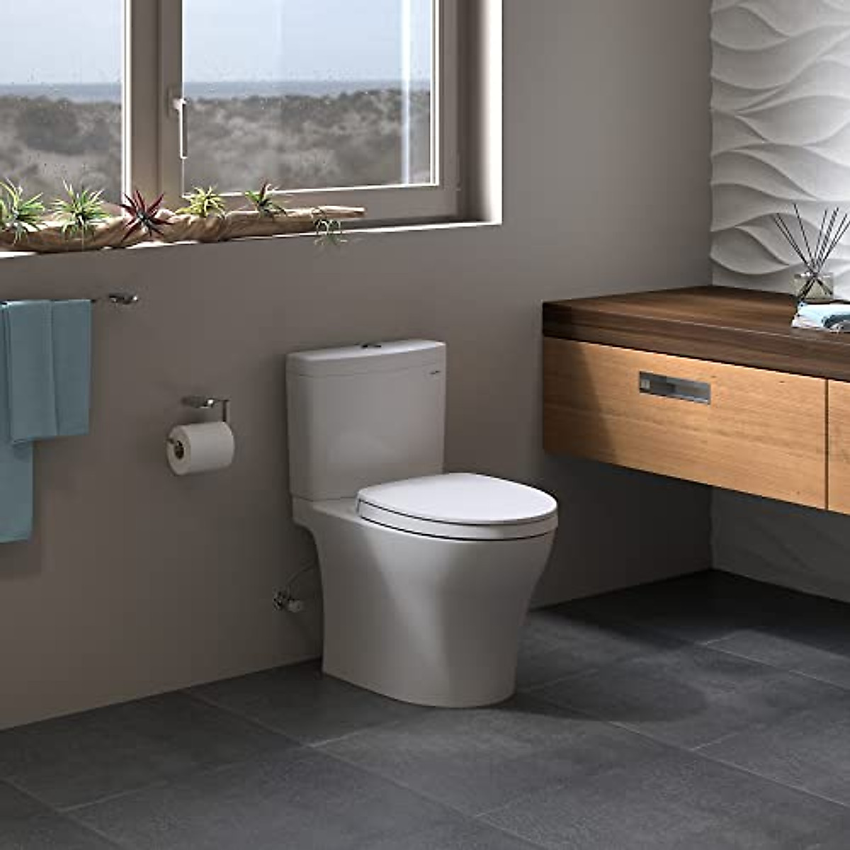Toto TOTCST446CEMGN01 Aquia IV 0.9/1.28 GPF Dual Flush Two Piece Elongated Toilet with Push Button Flush Cotton