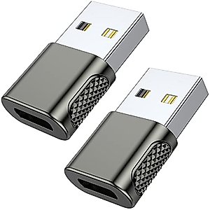 AuviPal USB C Female to USB Male Adapter 2 Pack, USB Type C Cable to USB A Charger Converter for Apple Watch Ultra SE Series 8 7, iPhone 14 13 12 11, AirPods, iPad and More - Space Grey