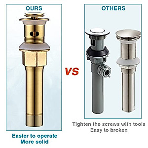 Bathroom Sink Drain with Overflow, Brushed Gold Sink Drain for Bathroom Sink, Universal Stainless Steel Gold Sink Drain, Pop Up Drain Stopper with Detachable Basket