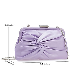 IXEBELLA Evening Purse for Women Dressy Soft Pleated Knot Party Clutch Satin Frame Formal Handbag for Wedding/Prom/Cocktail (Lavender)