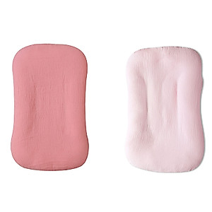 Muslin Baby Lounger Cover, Baby Padded Lounger Cover, Infant Floor Seat Cover, Organic Cotton Removable Slipcover Fits Newborn Lounger for Boys and Girls, Flesh Pink and Pink