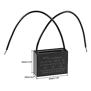 uxcell Ceiling Fan Capacitor CBB61 12uF 250V AC 2 Wires Metallized Polypropylene Film Capacitor 47x34x18mm for Electric Fan Pump Motor Generator 2Pcs