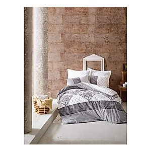 paradise RANFORCE 100% Cotton Bohemian Floral Bedding Set, Full/Queen Size Quilt/Duvet Cover Set, Grey, Reversible