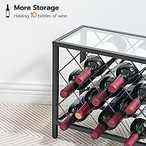 HOOBRO Wine Rack Countertop, 10-Bottle Wine Storage Rack, Freestanding Modern Glass Metal Small Wine Rack, Tabletop Wine Holder Stand for Bar, Dining Room, Kitchen, Black BK11JJ01