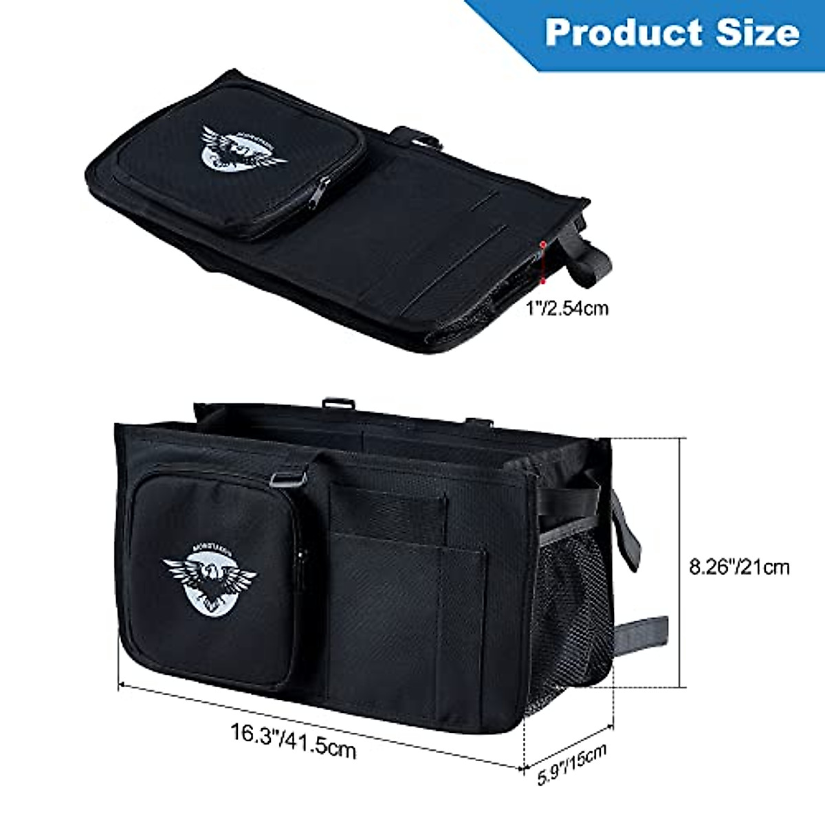 Walker Basket, Monotakou Walker Bag Water Cup Holder, Foldable Walker Storage Bag with Big Capacity & Never Tipping Over, Ideal Gift for Family and Friends - Black (for 2 Wheeled Rollator Walkers)