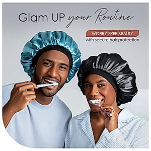 CAPLORD Satin Bonnet Adjustable Sleeping Silk Bonnet Black Women Men Double Layer Satin Lined Sleep Cap Sleeping Hair Wrap Silk Bonnet Large Braids Cover Bonnets Night Head Curly Hair Recommended