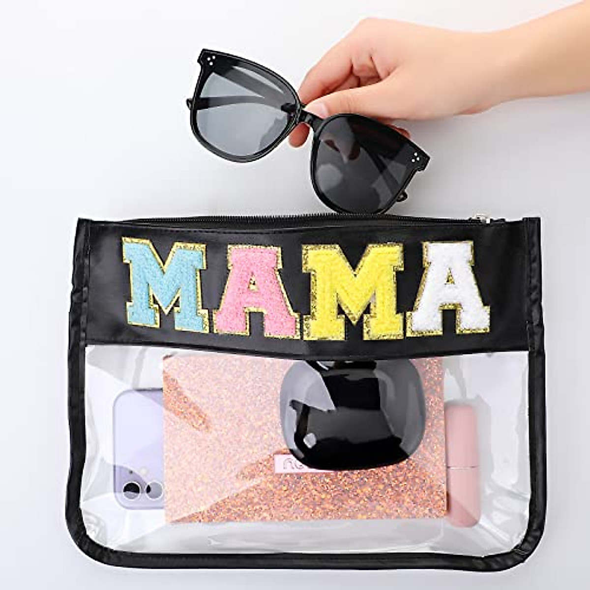 3 Pieces Chenille Letter Clear Zipper Pouches PVC Travel Pouch Waterproof Make up Bag Baby Preppy Snack Bags Clear Cosmetic Bags Mama Toiletry Small Makeup Organizer for Women Girls Kids Gifts