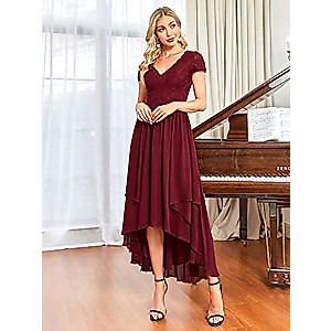 Ever-Pretty Women's A-Line Short Sleeves High Low Chiffon Formal Wear Dress Burgundy US8
