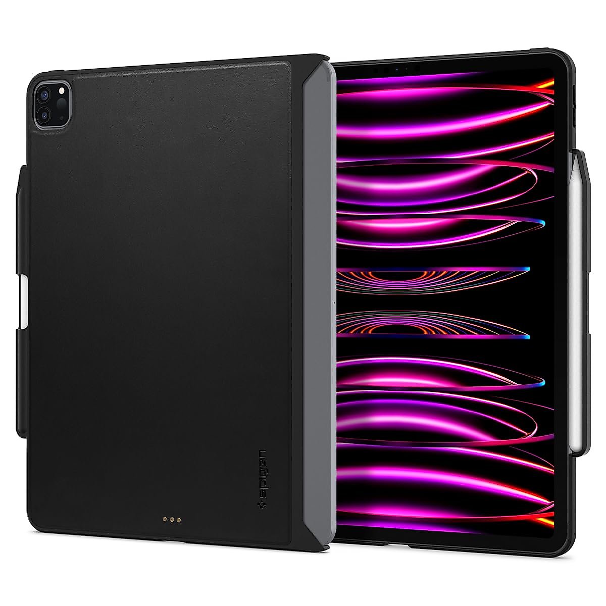 Spigen Thin Fit Pro Designed for iPad Pro 12.9 inch Case M2 6th Generation (2022) / 5th Generation (2021) Magic Keyboard Compatible with Pencil Holder [Keyboard Not Included] - Black