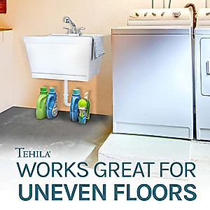 JS Jackson Supplies Tehila White Wall-Mounted Utility Sink Tub Kit with Chrome Finish Pullout Faucet, Wall-Mounted Utility Tub with Wall Bracket for Laundry Room, Garage, Workshop