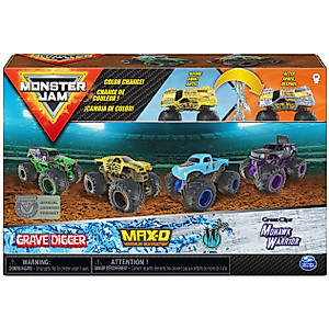 Monster Jam, Official Reveal The Steel 4-Pack of Color-Changing Die-Cast Monster Trucks, 1:64 Scale