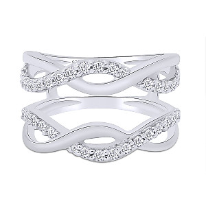 AFFY 1.00 Ct Criss Cross Infinity Ring Guard Enhancer in 14K Gold Over Sterling Silver with Cubic Zirconia (White Gold Plated Silver, 7.5)