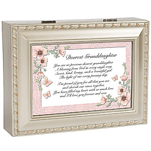 Cottage Garden Dearest Granddaughter Champagne Silver Rope Trim Music Box Plays Light Up My Life