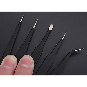 4 Pieces Stainless Steel Anti-Static Tweezers Set for Eyelash Extension Straight and Curved Pointed Tweezers