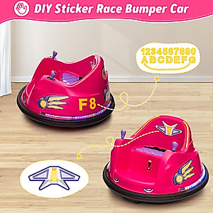 TOBBI DIY Sticker Race Bumper Car for Kids Ages 3-8 Year Old, 6v Ride on Electric Bumper Car Toys w/ 360 Spin, LED Lights, ASTM-Certified, Rosy+Purple