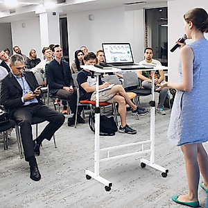 Small Standing Desk Adjustable Height,Rolling Computer Desk,Mobile Standing Desk with Wheels,Portable Stand Up Desk,Tall Computer Table,Adjustable Desktop Sit Stand Desk,Size 31.5x15.7 Inch White