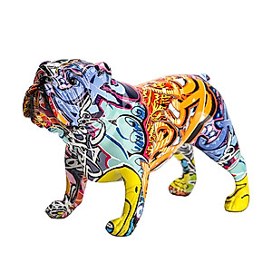 Colorful French Bulldog Statue Decor Figurines, Modern Graffiti Art Bulldog Statue for Home Decor,Living Room Bedroom Office Decoration, Stand Artwork Decor Sculpture, Memorial Gift (C)