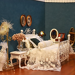 iLAND Victorian Dollhouse Furniture on 1:12 Scale, Dollhouse Bed Set 5pcs