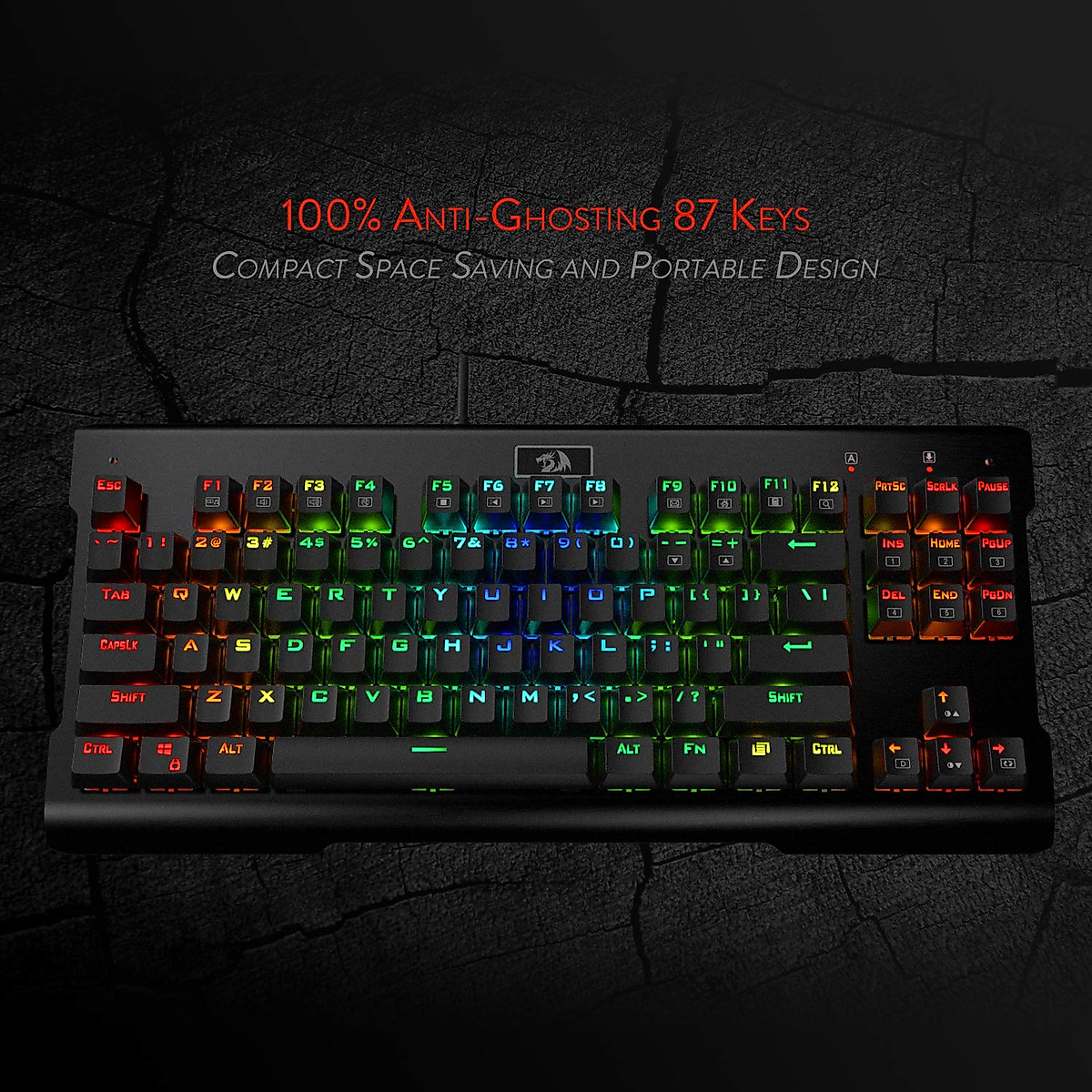 Redragon K561 VISNU Mechanical Gaming Keyboard, Anti-ghosting 87 Keys, RGB Backlit, Wired Compact Keyboard with Clicky Blue Switches for Laptop, Windows, PC Games