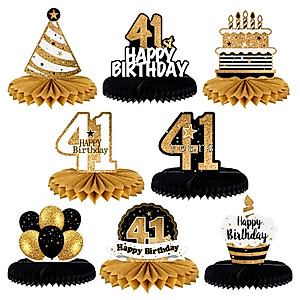 LINGTEER Happy 41st Birthday Table Honeycomb Centerpieces Cheers to 41st Birthday 41 Years Old Party Table Decorations Gift Sign.