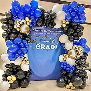 Royal Blue Gold Black Balloon Garland Arch Kit-136pcs Sapphire Blue White Balloons for Wedding, Happy Birthday, Graduation Party, Baby Shower, Boys Christening, Anniversary Celebration Backdrop