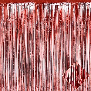 4 Pack 3.2Ft x 8.2Ft Rose Gold Foil Fringe Curtain Backdrop, Metallic Tinsel Foil Fringe Streamers Curtains Background for Photo Booth, Birthday, Wedding, Halloween, Christmas Party Decoration