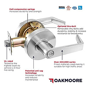 OAKMOORE Commercial Bathroom Door Handle (Privacy) – Heavy Duty Commercial Door Lock for Schools Offices Industrial Standard – Grade 2 UL CUL & ADA – Nickel Chrome – ANSI A156.2