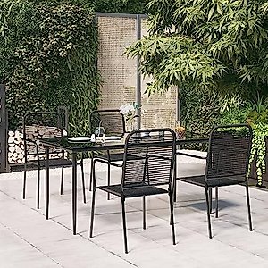 Camerina 5 Piece Patio Dining Set Patio Table and Chairs Set Outdoor Patio Dining Set Outdoor Patio Furniture Patio Set Black Cotton Rope and Steel 3156540