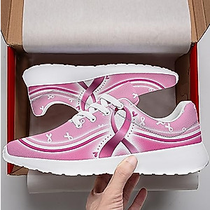 vogiant Breast Cancer Awareness Shoes for Women Lady Comfortable Walking Tennis Sneakers Pink Ribbon Shoes Gifts for Mom,Size 7.5