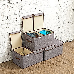 EZOWare Large Storage Boxes 6-Pack, Large Linen Fabric Foldable Storage Cubes Bin Box Containers with Lid and Handles for Nursery, Closet, Kids Room, Toys, Baby Products
