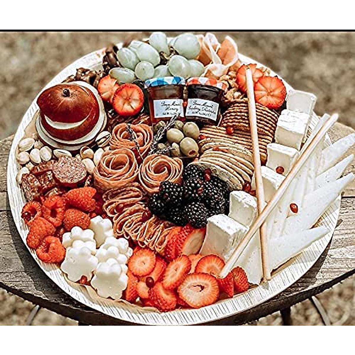 Charity Leaf Disposable Palm Leaf 14" Round Trays (10 pieces) Bamboo Like Serving Platters, Disposable Boards, Eco-Friendly Dinnerware For Weddings, Catering, Events