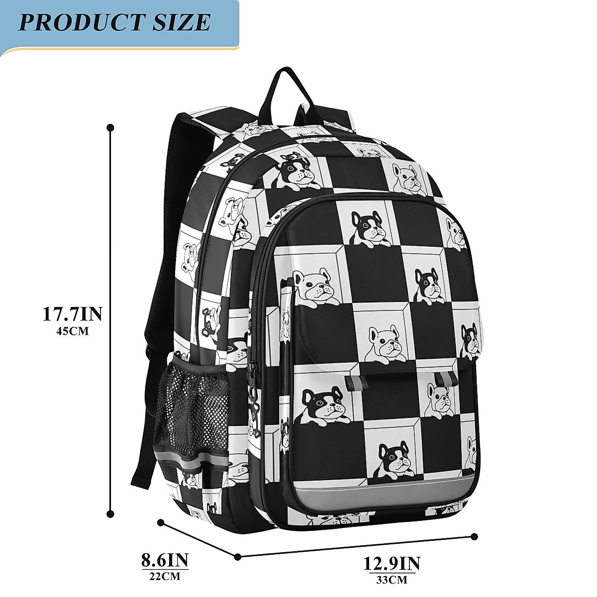 ALAZA French Bulldog Dog Print Checkered Laptop Backpack Purse for Women Men Travel Bag Casual Daypack with Compartment & Multiple Pockets