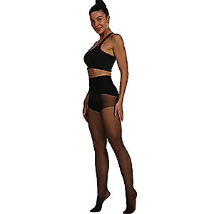 Frola Seamless Silk Stockings for Women 15 Dernier Run Resistant Control Top Sheer Tights(Black,Medium)