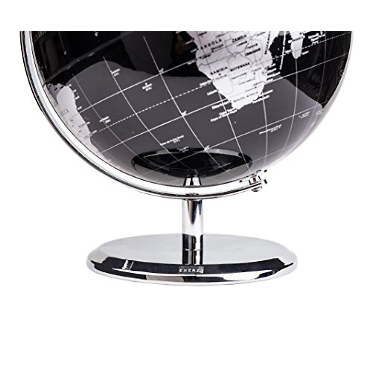 Exerz 8" World Globe Black - Stainless Steel Arc and Base - Educational/Geographic/Modern Desktop Decoration - Metallic Black