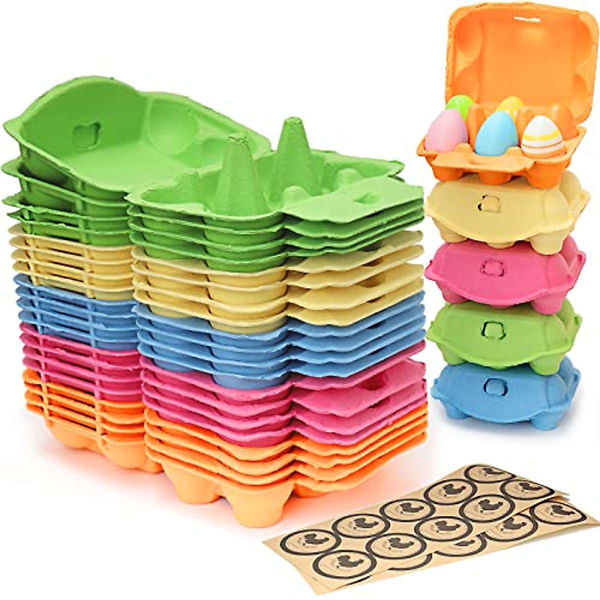 6 Count Egg Cartons for Chicken Eggs 20 Pack with Labels, Natural Pulp Paper Eggs Cartons Holds Bulk Blank Colorful Reusable Cardboard Pulp Egg Tray Half Dozen Egg Storing Cartons for Family Gifts