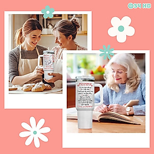 34HD First Mothers Day Gifts, Elephant Mom Tumbler with Handle and Straw 40oz Stainless Steel, Cute Baby Animal Gifts for New Mom, Mama Coffee Travel Mug