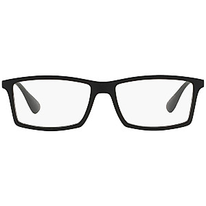 Ray-Ban RX7021 Mathew Rectangular Prescription Eyeglass Frames, Rubber Black/Demo Lens, 55 mm