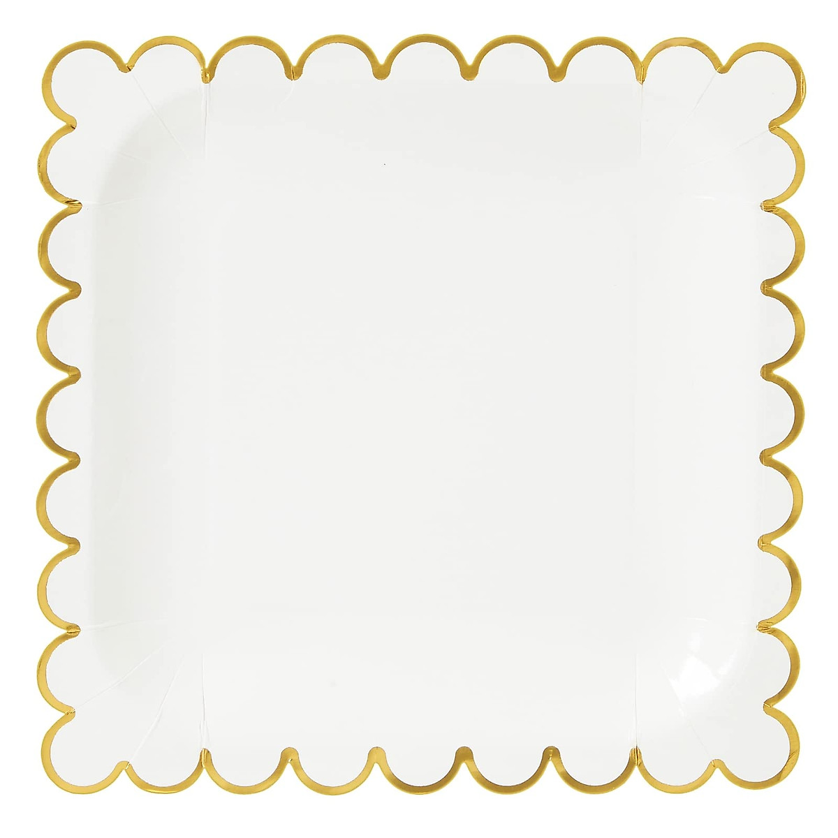 Juvale 48 Pack Square White and Gold Paper Plates with Foil Scalloped Edges for Wedding, Bridal Shower, Birthday (9 In)