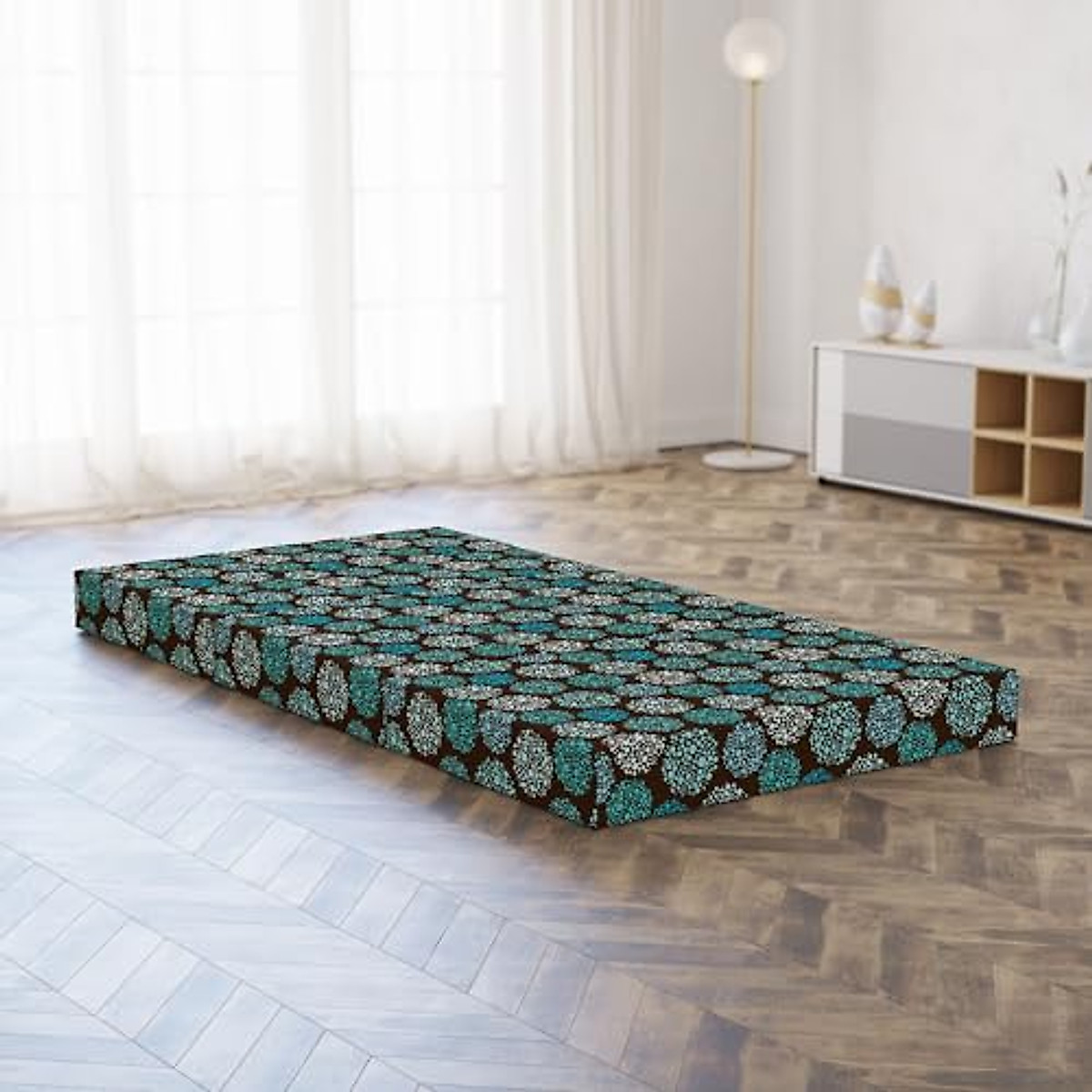 Ambesonne Brown and Blue Foldable Mattress, Dots and Circles, 74.8" x 39.4", Brown Turquoise White