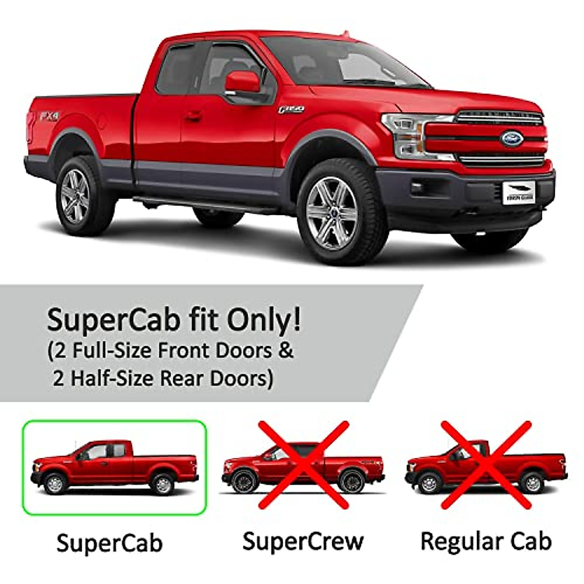 Voron Glass in-Channel Extra Durable Rain Guards for Ford F150 2015-2020 SuperCab, Window Deflectors, Vent Window Visors, 4 Pieces - 230095