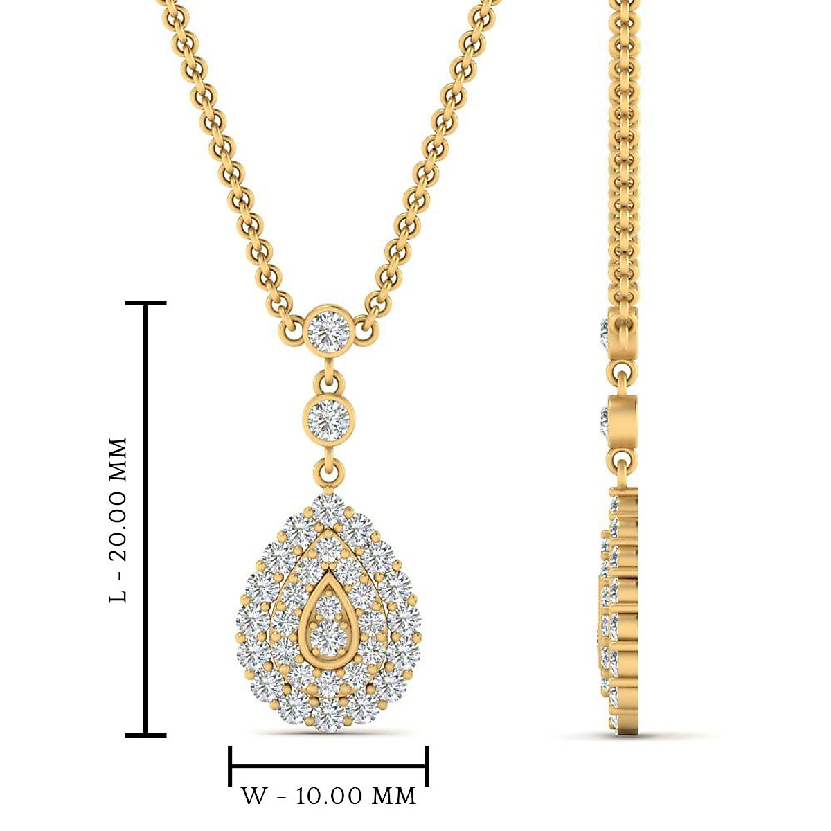Fascinating Diamonds 3/8 Ctw Round Cut Natural Diamond Bezel Double Halo Teardrop Pendant For Women 14K Yellow Gold SI1-SI2 Clarity And F-H Color (Premium Collection)