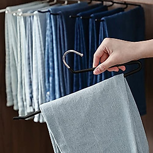 SHIMOYAMA Pants Hangers, 10 Pack, Open-Ended Trousers Hangers, Space-Saving Clothes Hanger, White and Black