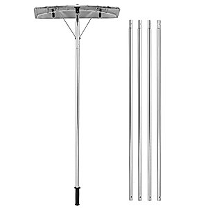 GYMAX Snow Roof Rake, 4.8-20FT Extendable Aluminum Roof Rake with Built-in Wheels, Anti-Slip Handle & 25”Wide Blade, Snow Shovel for House Roof Snow Removal, Leaves, Dribs