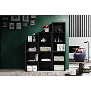 Home Square Five Shelf Wooden Bookcase Set in Black (Set of 2)