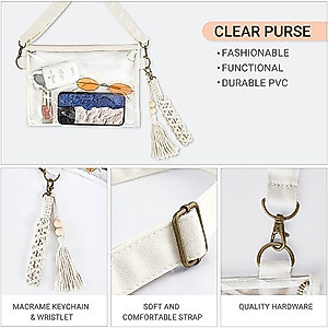 Mkono Clear Bag Stadium Approved, Small Purse for Women with Macrame Wristlet Transparent Concert Crossbody Bag for Sport Events Festival Concert Park