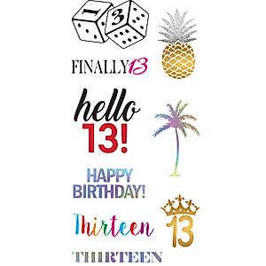 13th Birthday Temporary Tattoos (2 Pages) - Official Teenager Party Supplies, Ideas, Gifts and Decorations