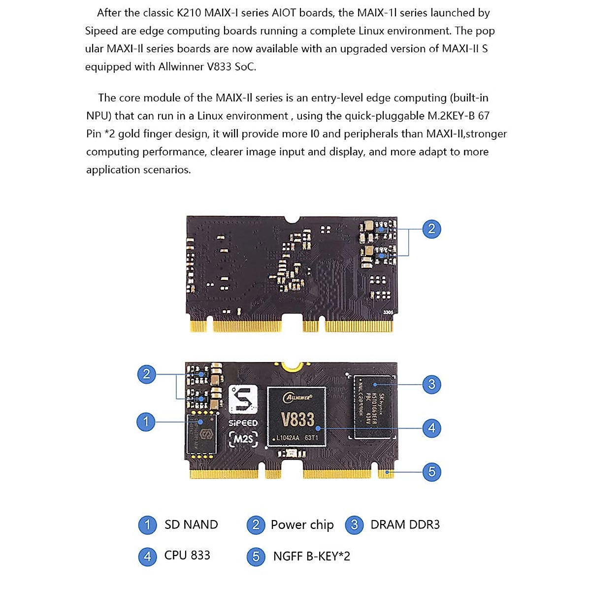 Sipeed MaixII M2S Allwinner V833 Cortex A7 1.2Ghz Linux AI IoT Single Board Computer with 128MB DDR3 RAM & 128MB SD NAND Onboard WiFi Module for Vision Smart Door Access Control Security System