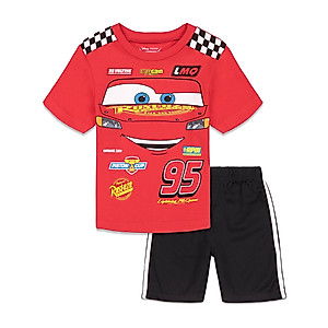 Disney Pixar Cars Lightning McQueen Toddler Boys T-Shirt Mesh Shorts Set Black/Red 4T